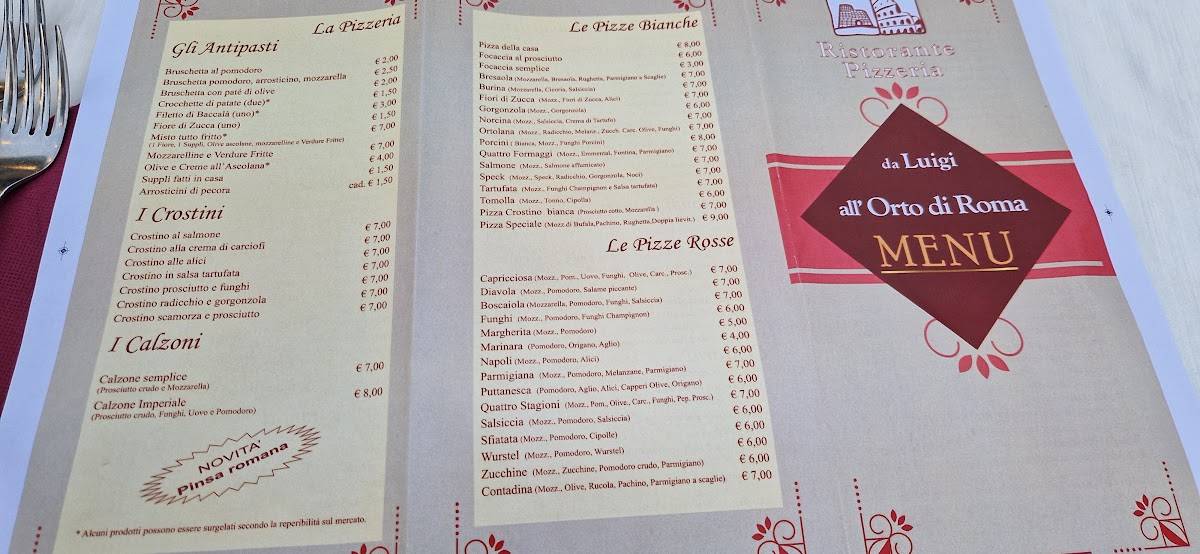 Menu da Ristorante da Luigi all'Orto di Roma, Roma