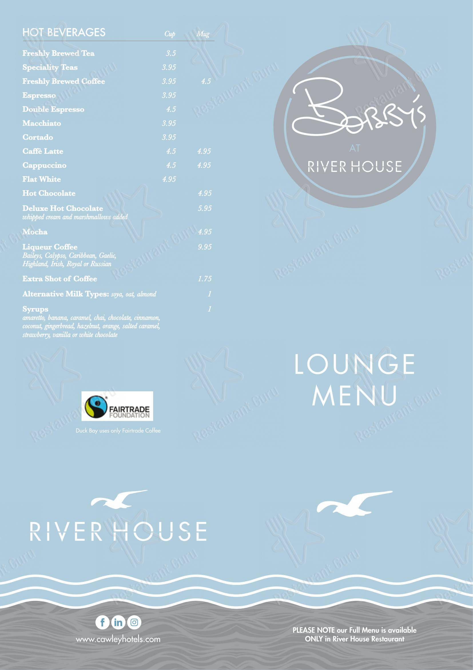 Menu at River House Stirling restaurant, Stirling
