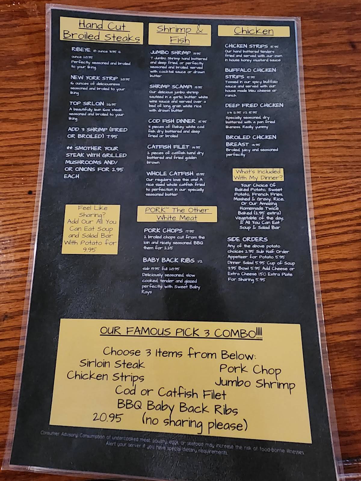 Menu at River's Edge Inn restaurant, Dixon