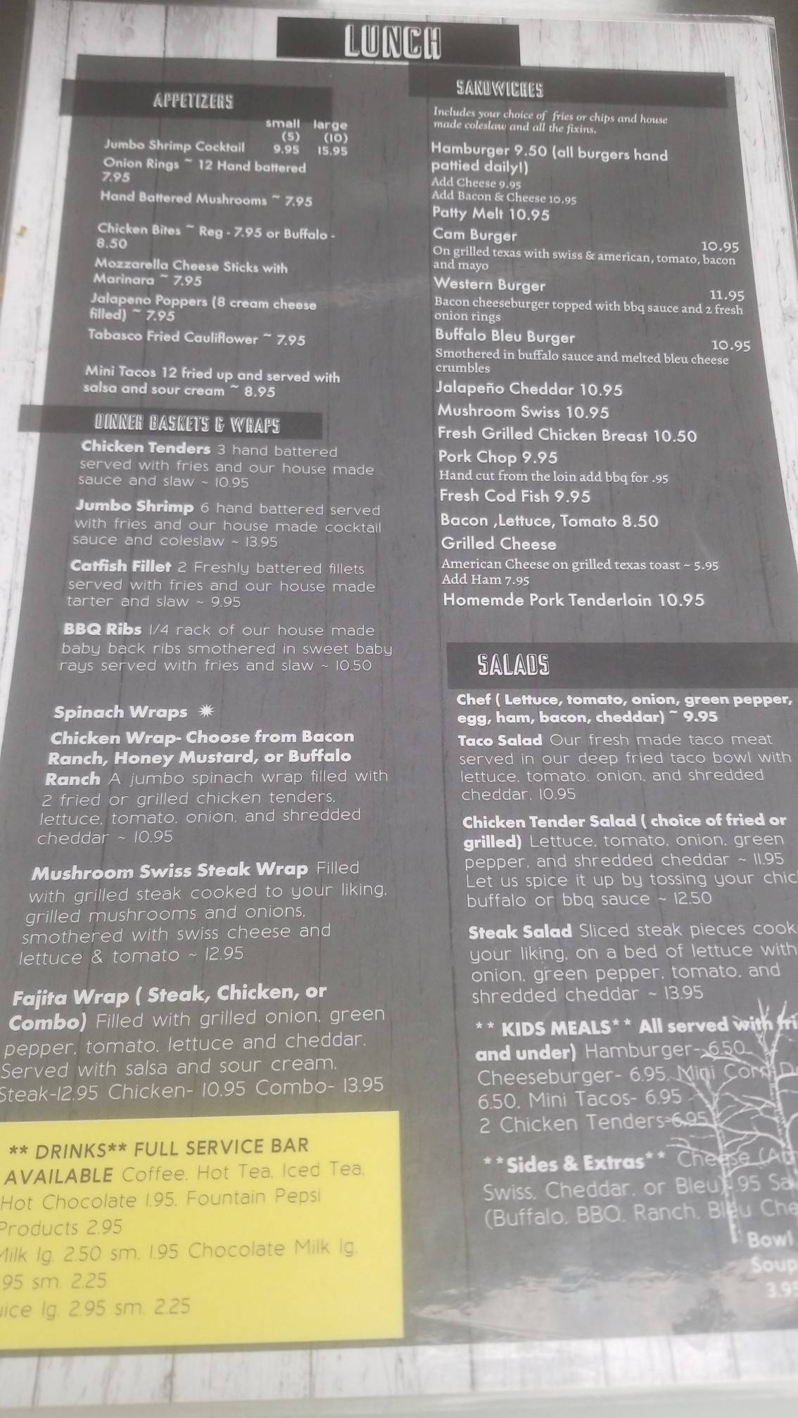 Menu at River's Edge Inn restaurant, Dixon
