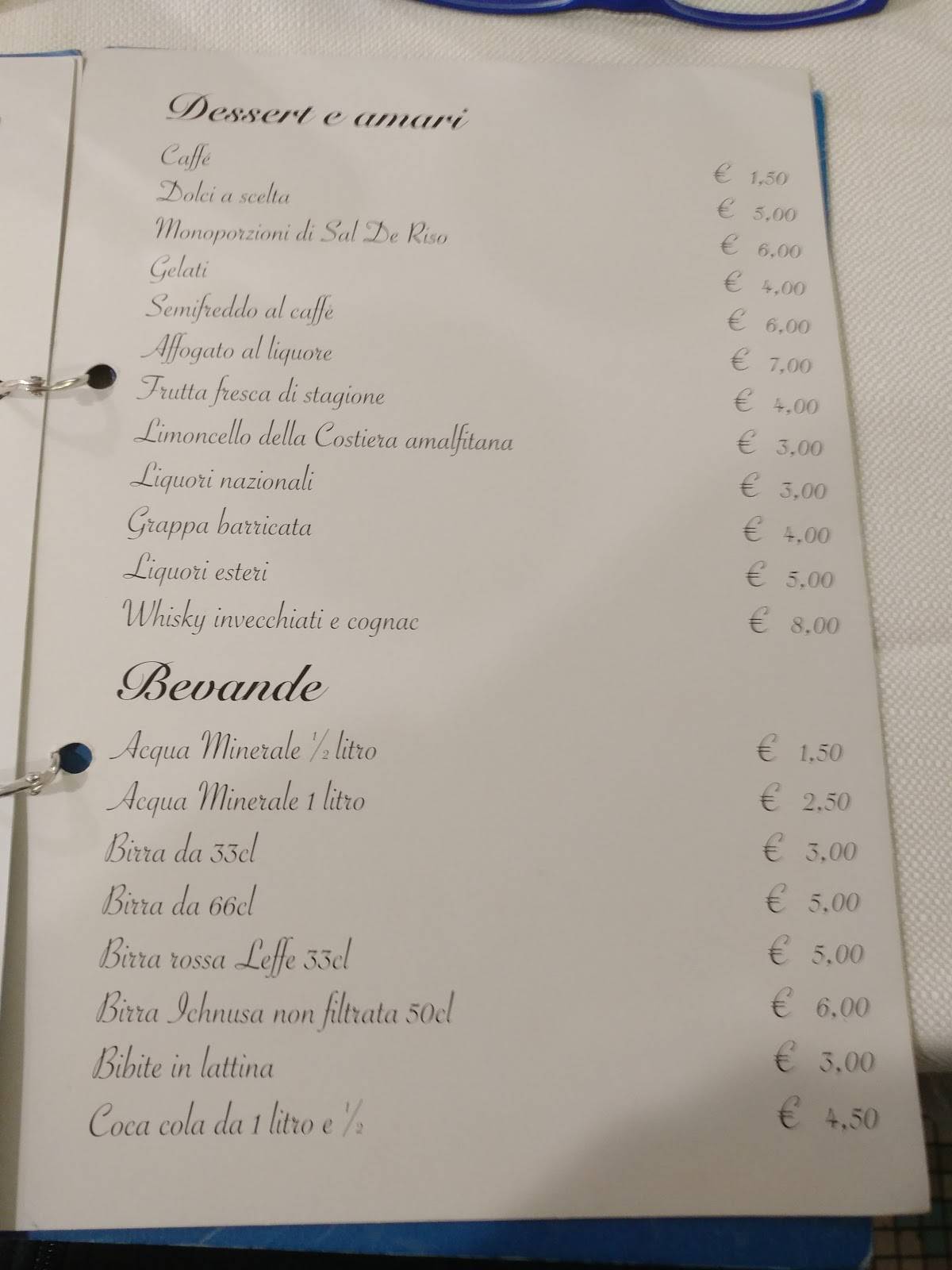 Menu da Ristorante Pizzeria Riviera, Milano, Piazza Serafino Belfanti
