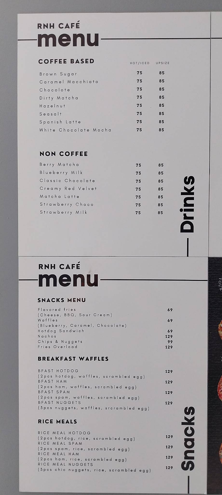 Menu at RnH Café - Muntinlupa, Muntinlupa