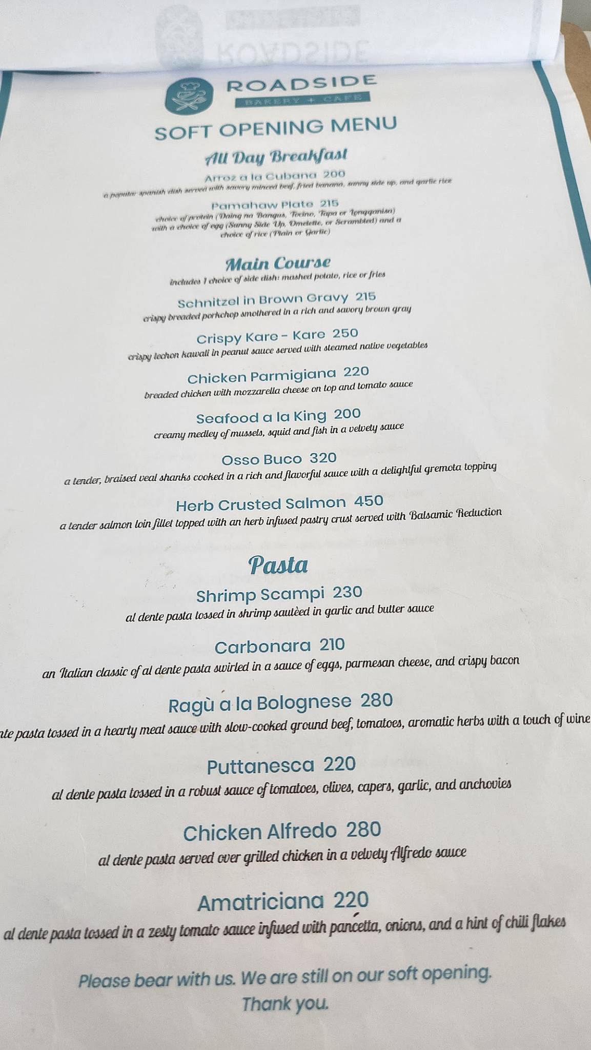 Menu at Roadside Bakery + Cafe, Panabo, 8M6P+C5F