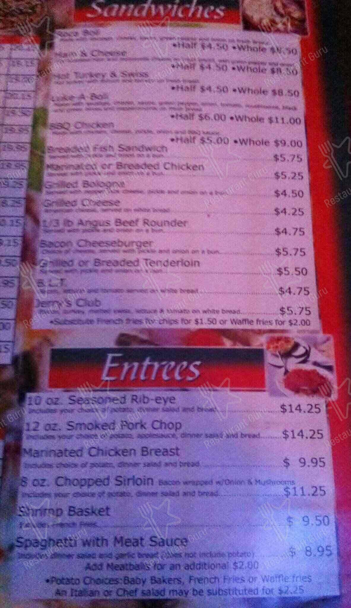 Menu at Roca Bar, Evansville, Washington Avenue