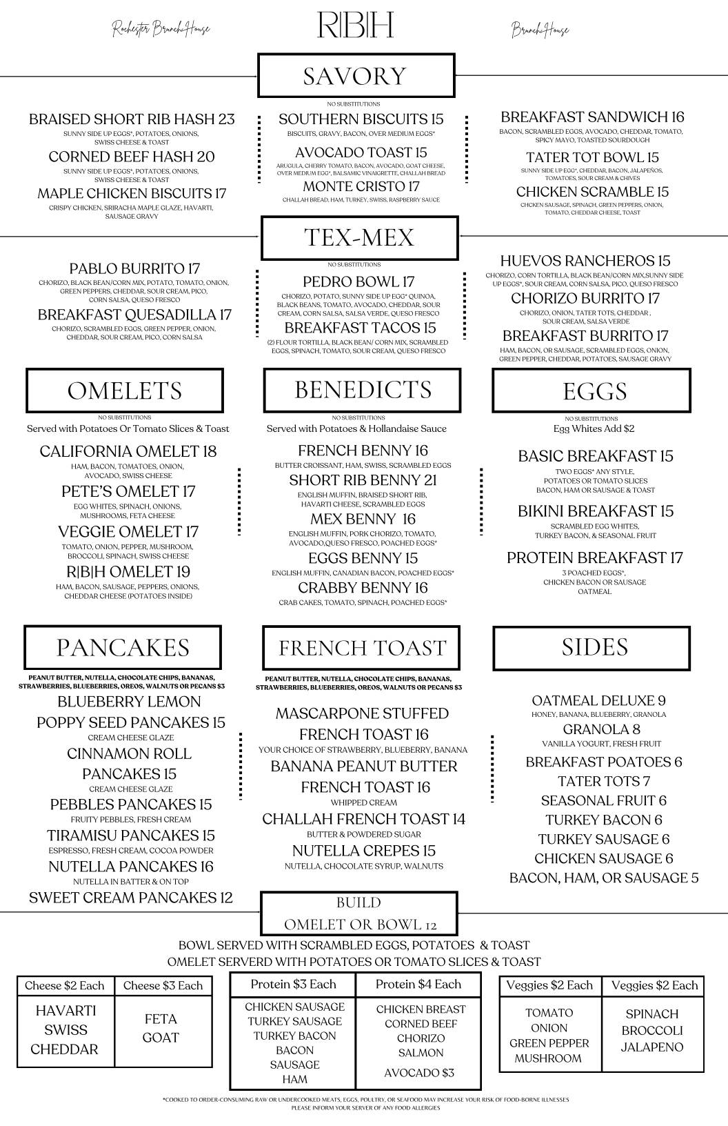 Menu at Rochester Brunch House restaurant, Rochester