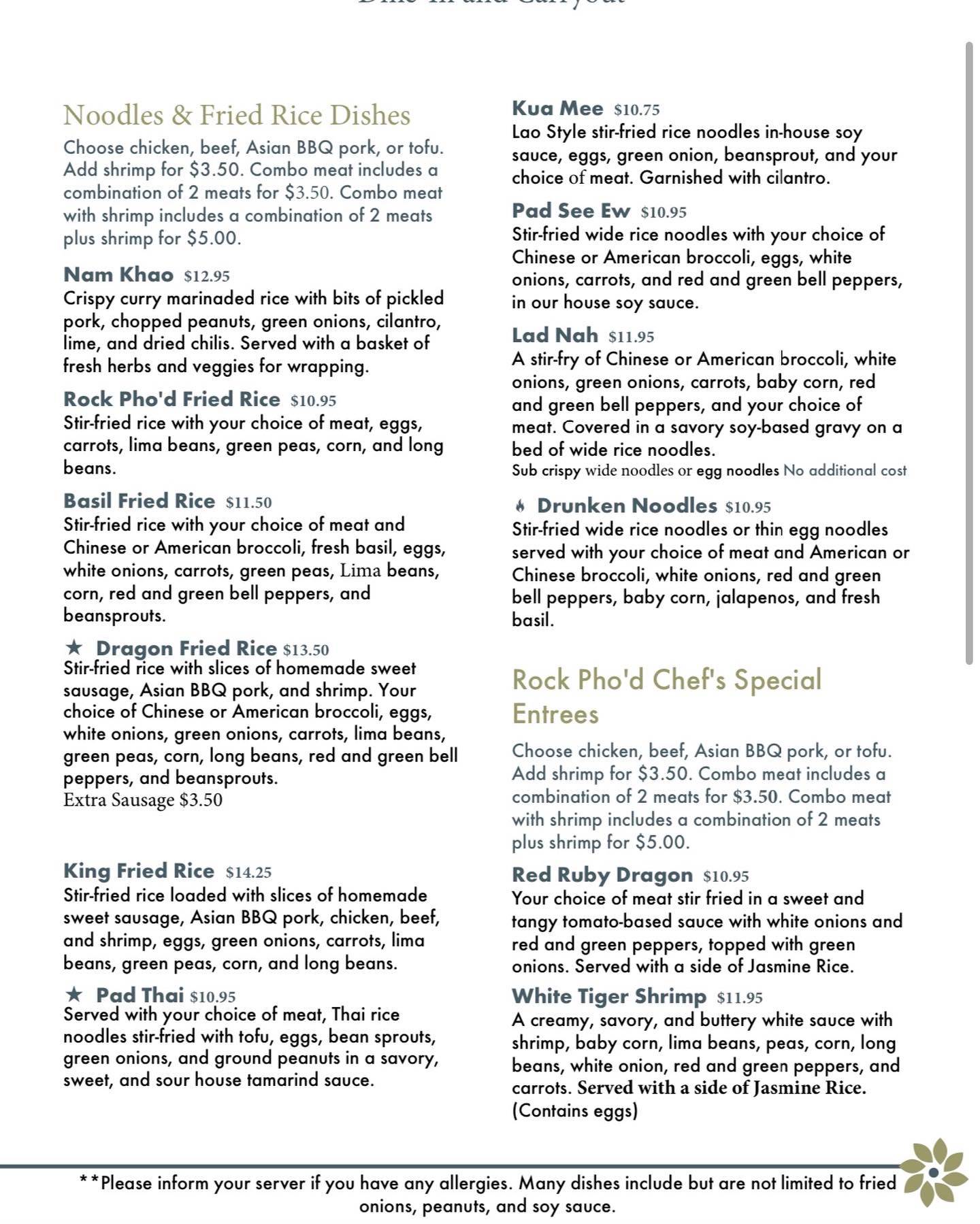 Menu at Rock-Pho'd Asian Fusion Cuisine restaurant, Rockford