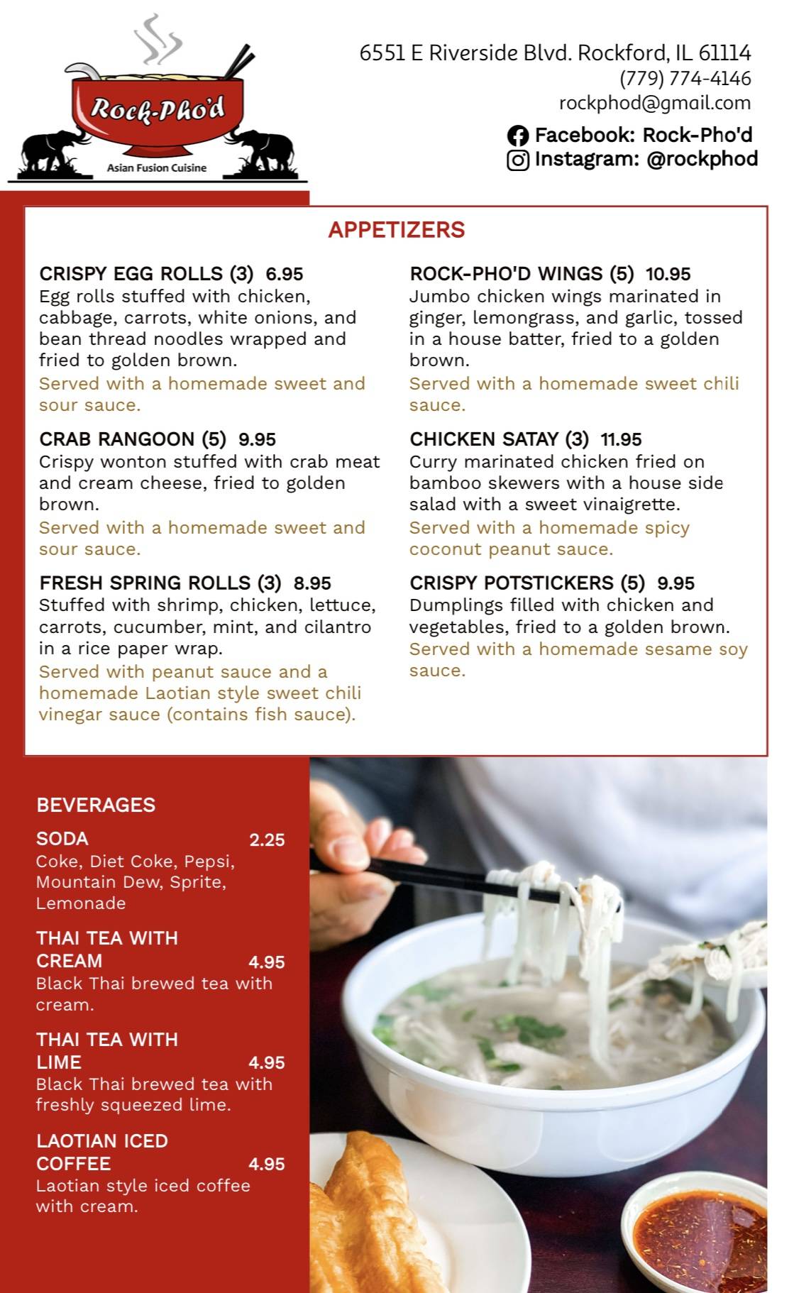Menu at Rock-Pho'd Asian Fusion Cuisine restaurant, Rockford
