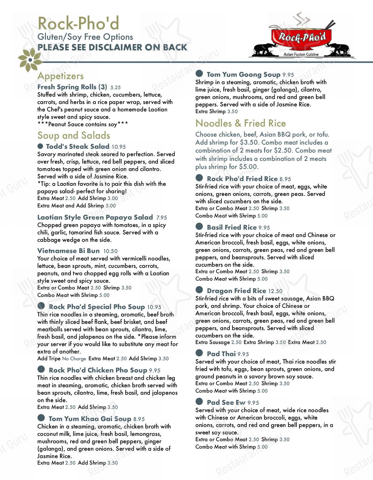 Menu at Rock-Pho'd Asian Fusion Cuisine restaurant, Rockford