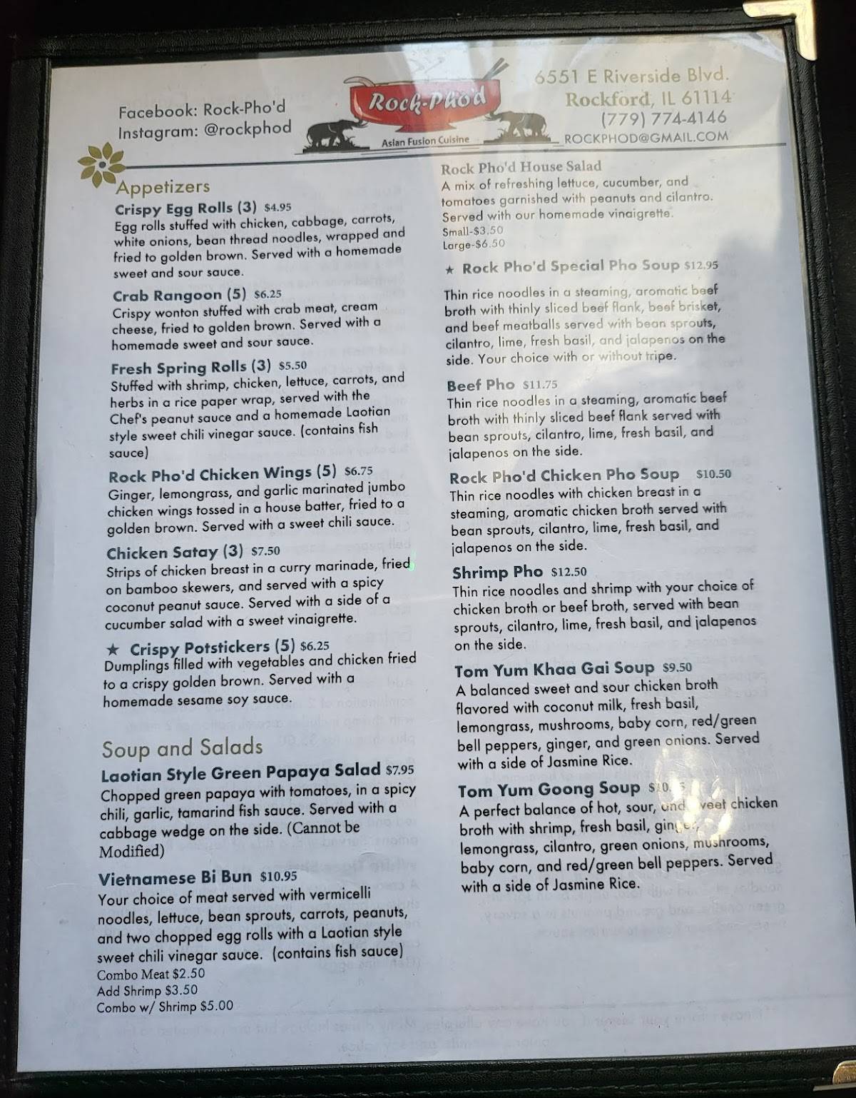 Menu at Rock-Pho'd Asian Fusion Cuisine restaurant, Rockford