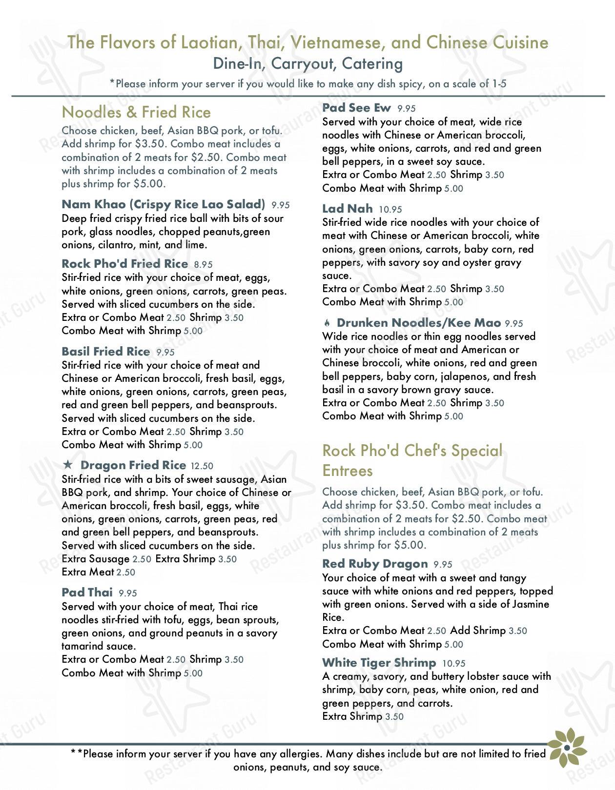 Menu at Rock-Pho'd Asian Fusion Cuisine restaurant, Rockford