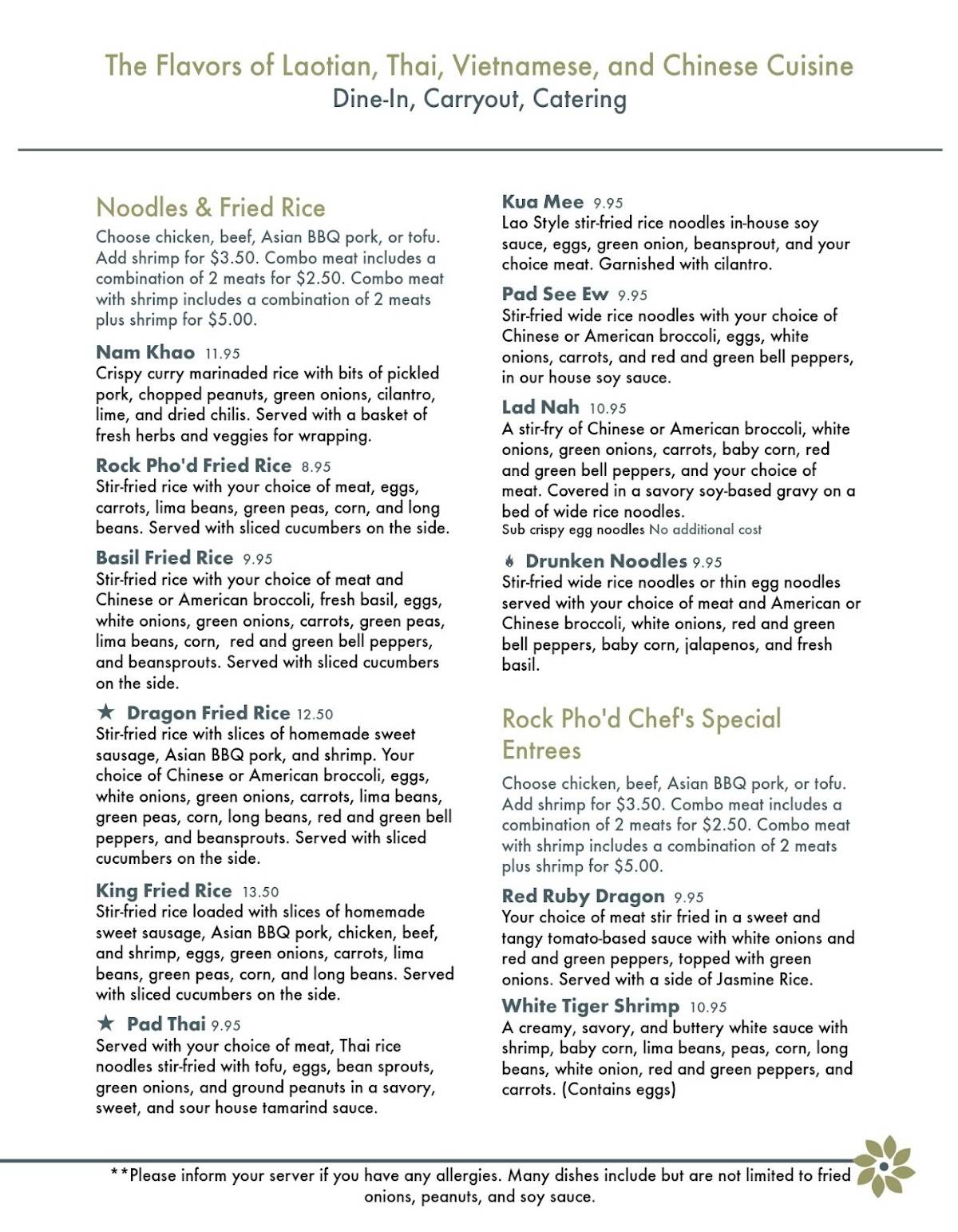 Menu at Rock-Pho'd Asian Fusion Cuisine restaurant, Rockford