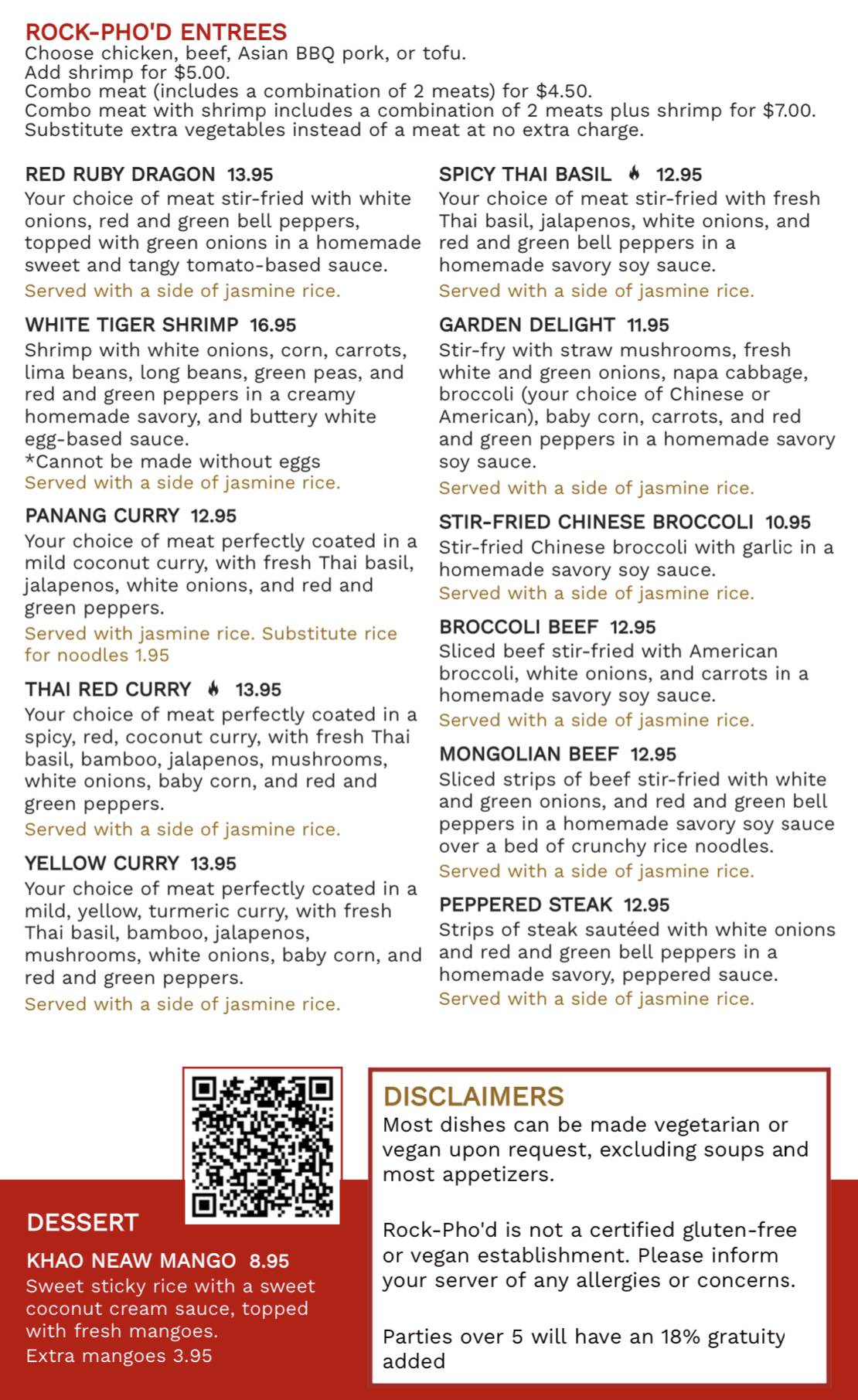Menu at Rock-Pho'd Asian Fusion Cuisine restaurant, Rockford