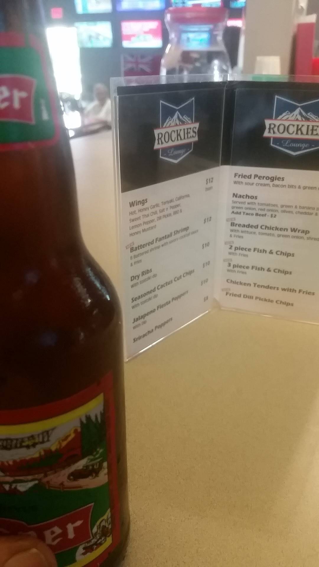 Menu at Rockie's Lounge restaurant, Rocky Mountain House