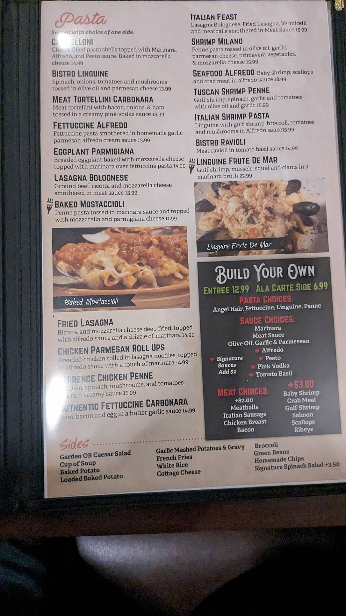 Menu at Rocky's Italian Bistro restaurant, Paris