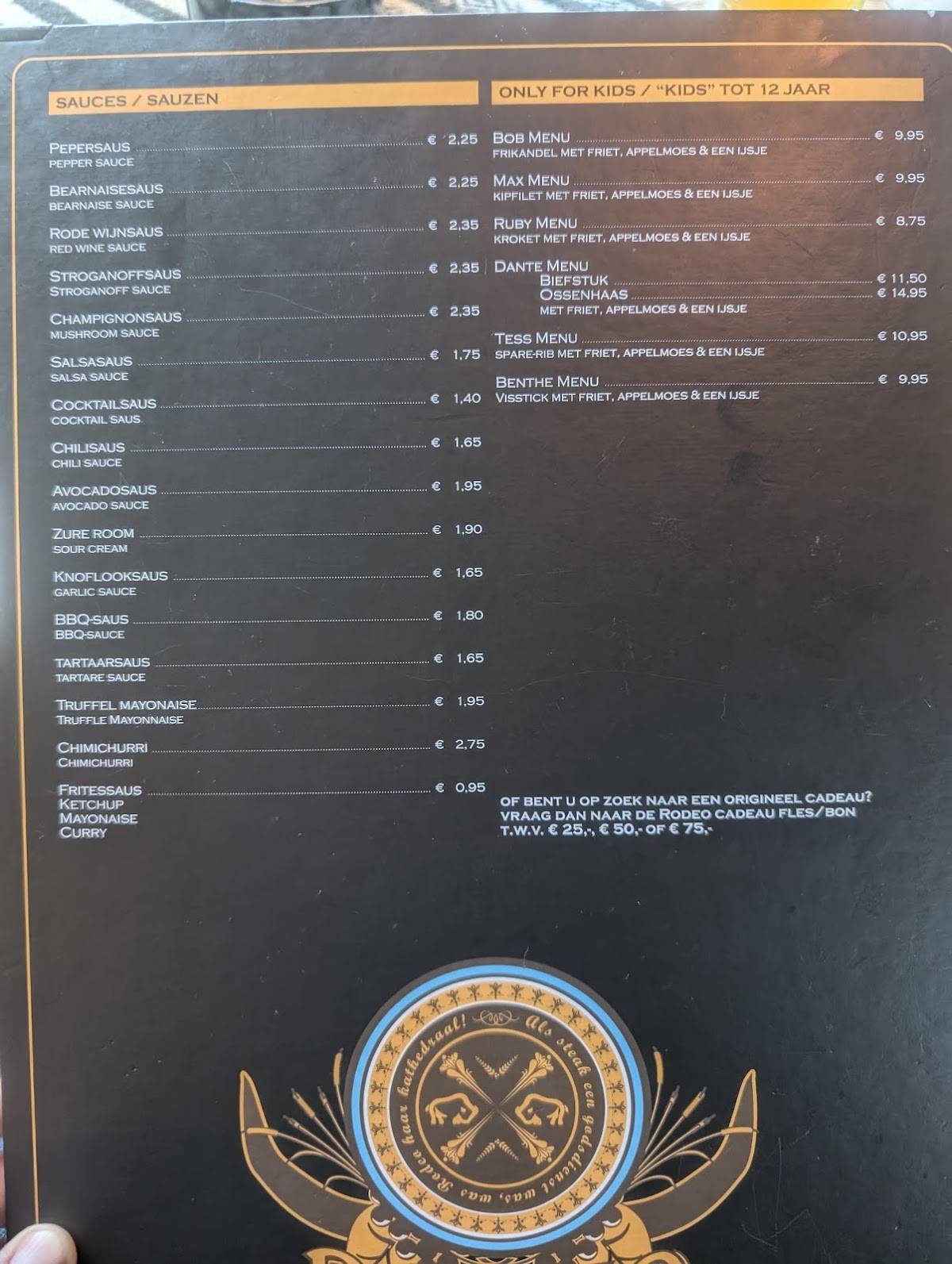 Speisekarte von Rodeo Arnhem, Arnheim