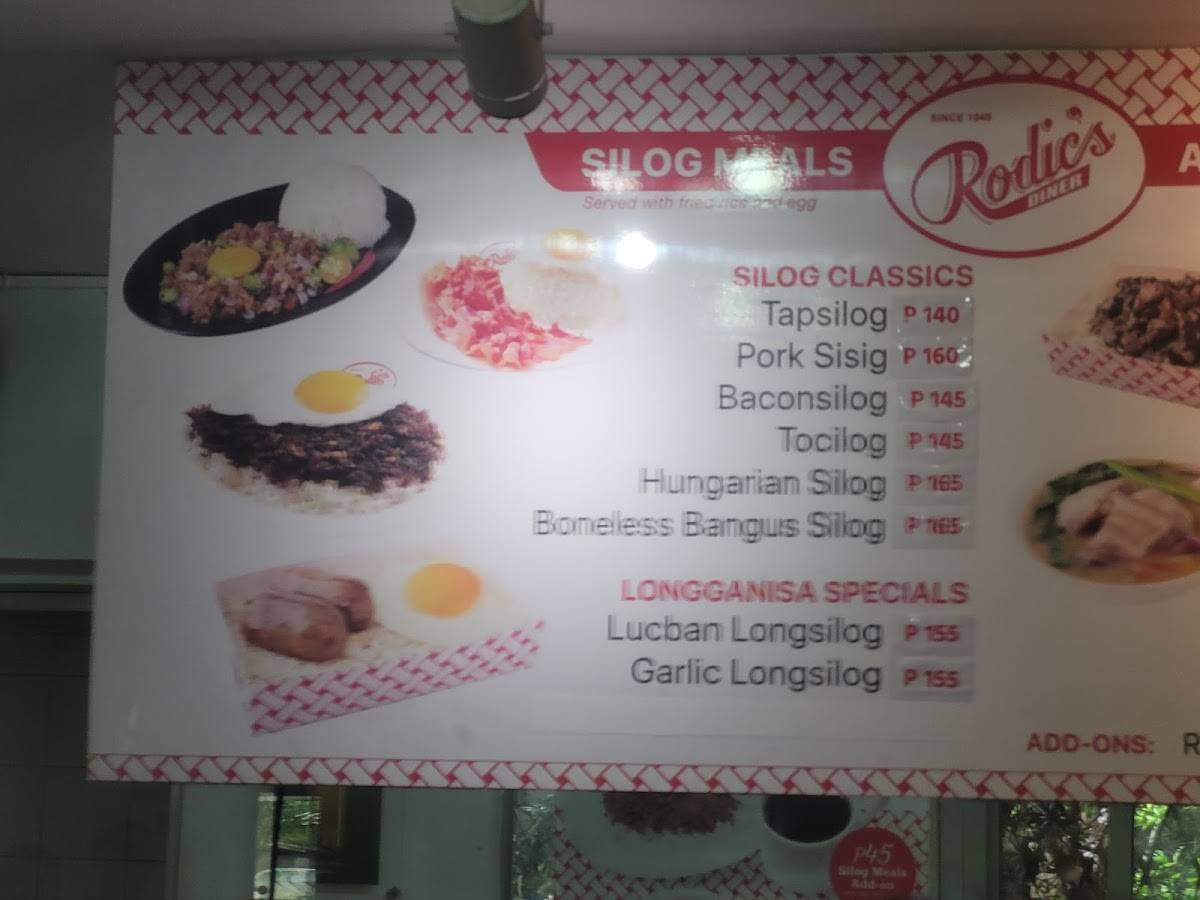 Carta del restaurante Rodic's Diner, Ciudad Quezon, M3F7+36G