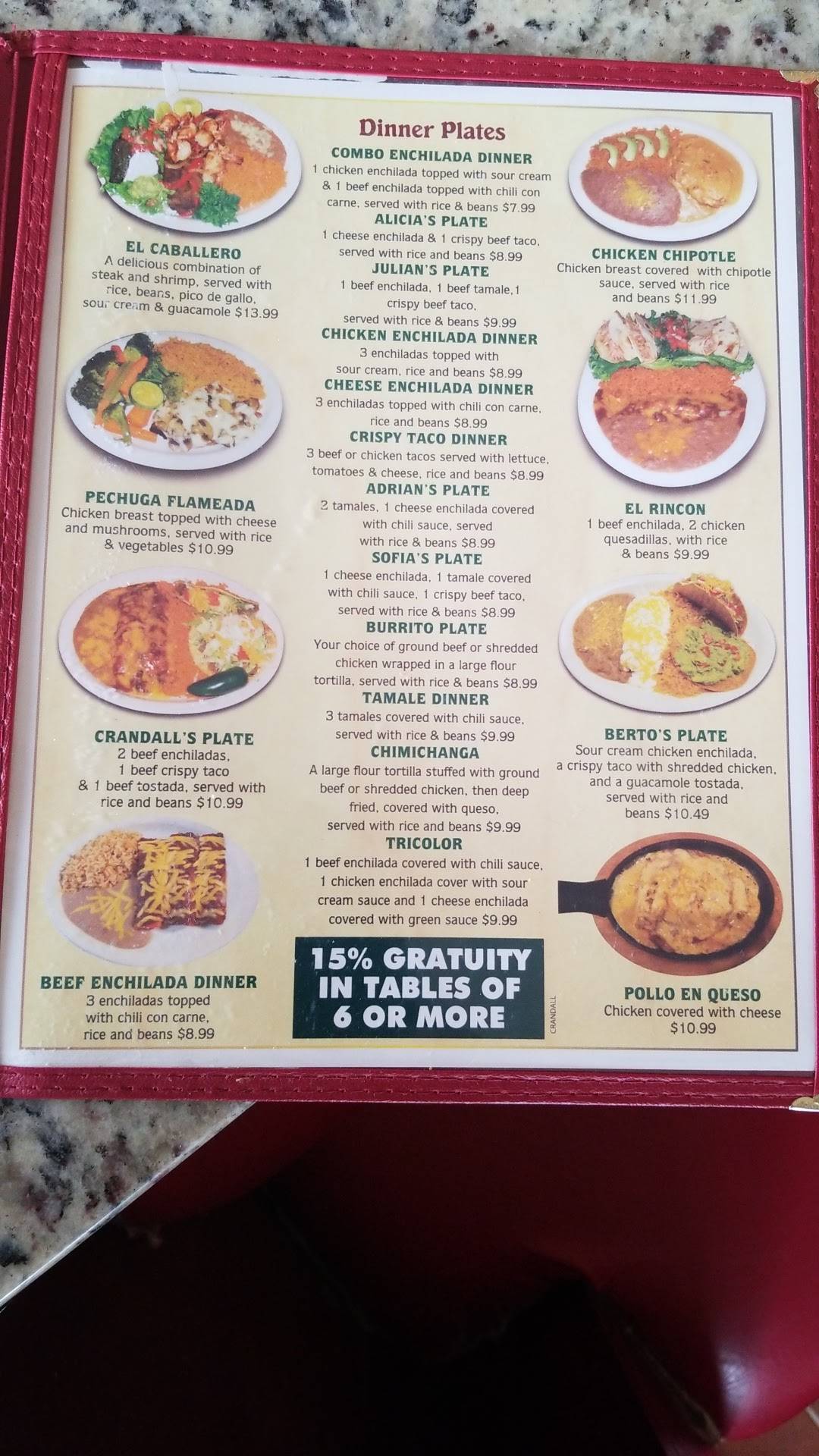 Menu at Rodriguez restaurant, Crandall