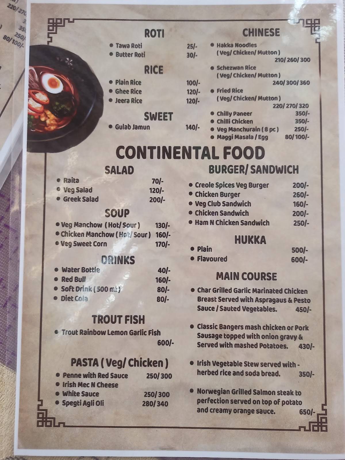 Menu at Rolling stone cafe, Manali