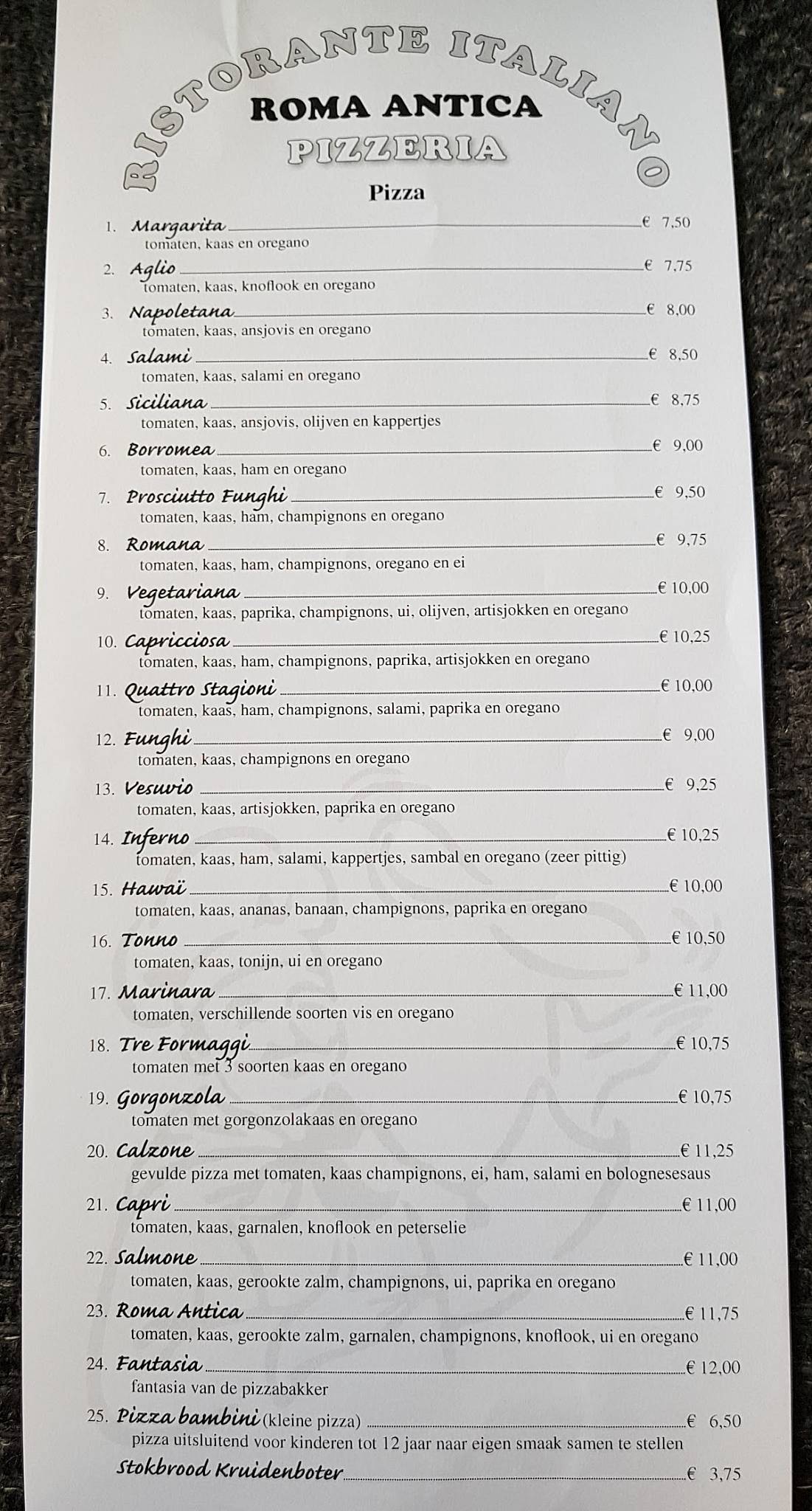 Speisekarte von Roma Antica, Hoek van Holland