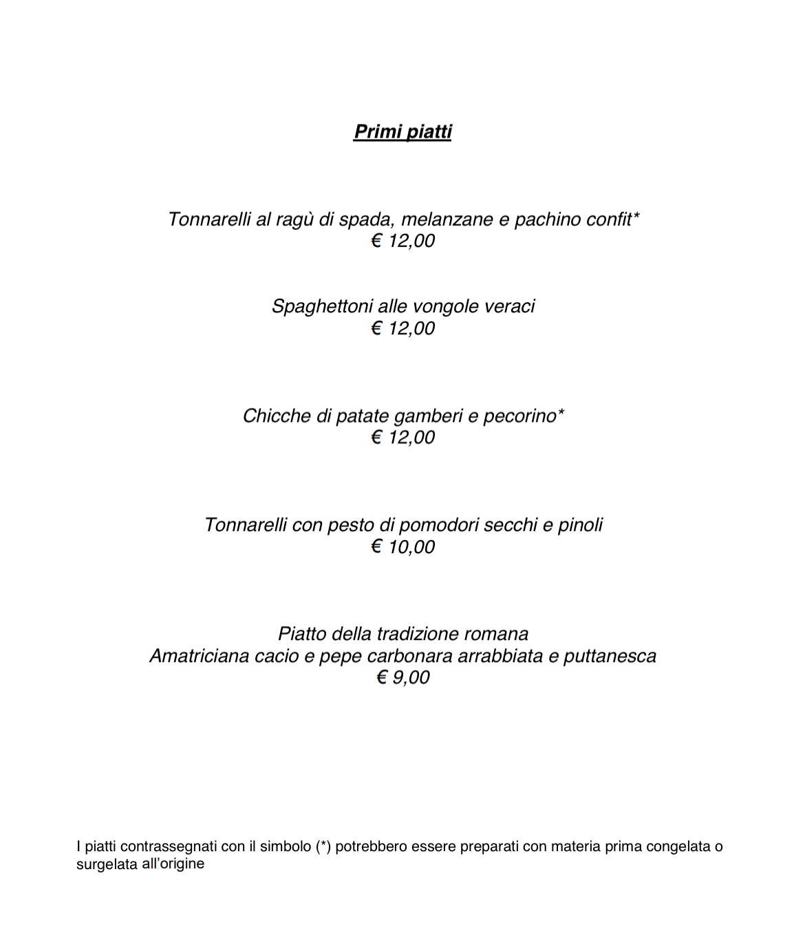 Menu da il Pizzicotto ristorante, Roma, Via Mattia Battistini