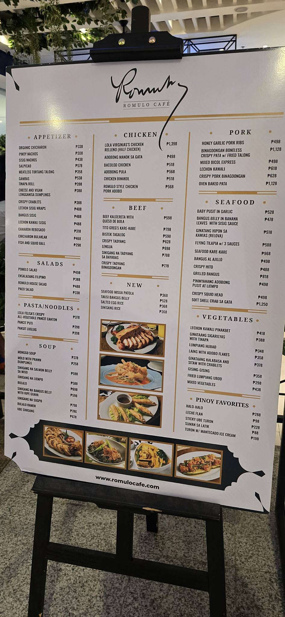Menu at Romulo Cafe, Taguig