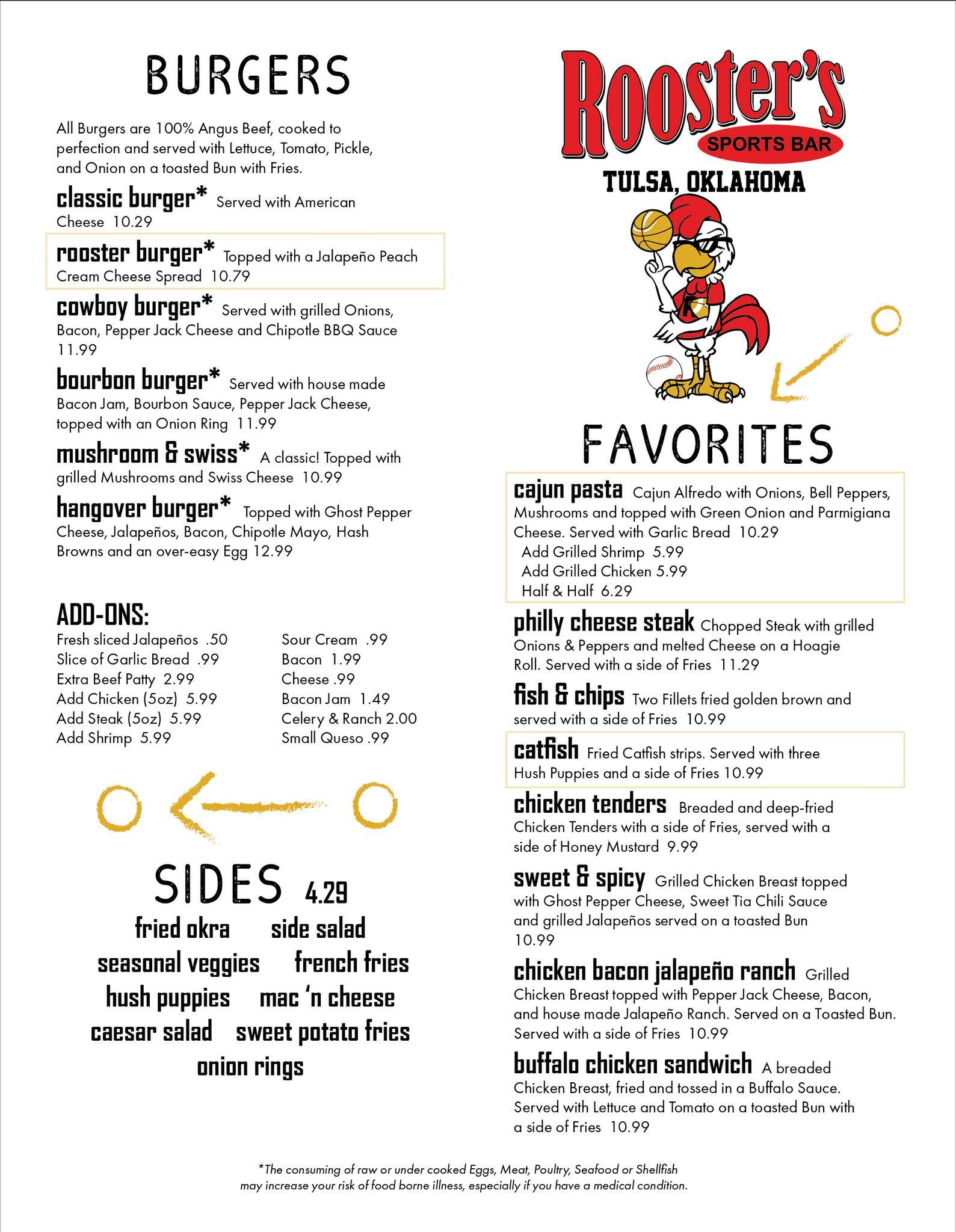 Menu at Roosters Sports Bar - Tulsa, Tulsa