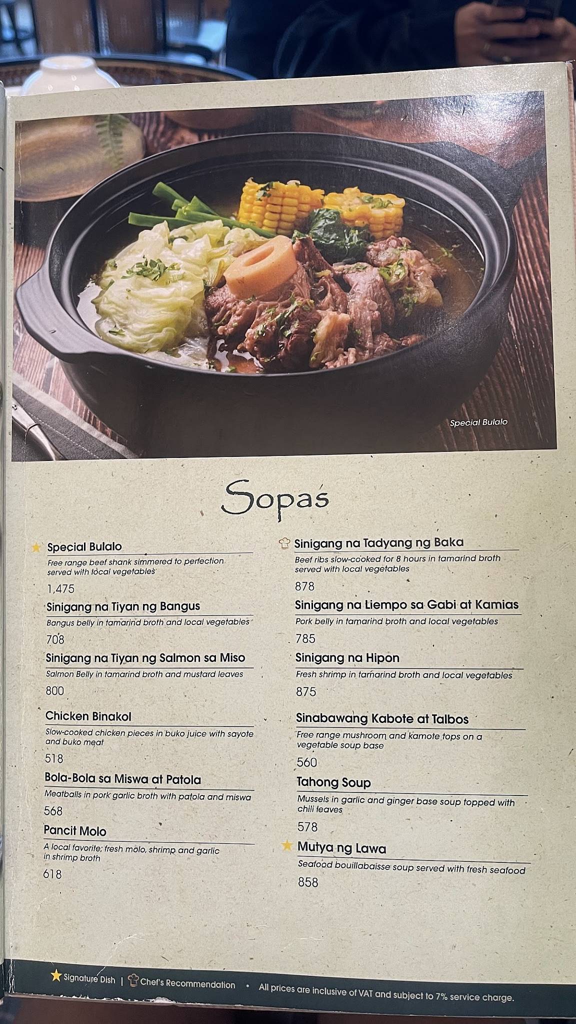 Menu at Rosario, Pamanang Panlasa restaurant, Tagaytay