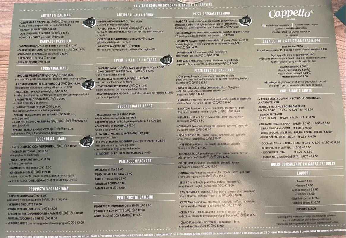 Menu da Cappello - Ristorante Pizzeria, Rosolina