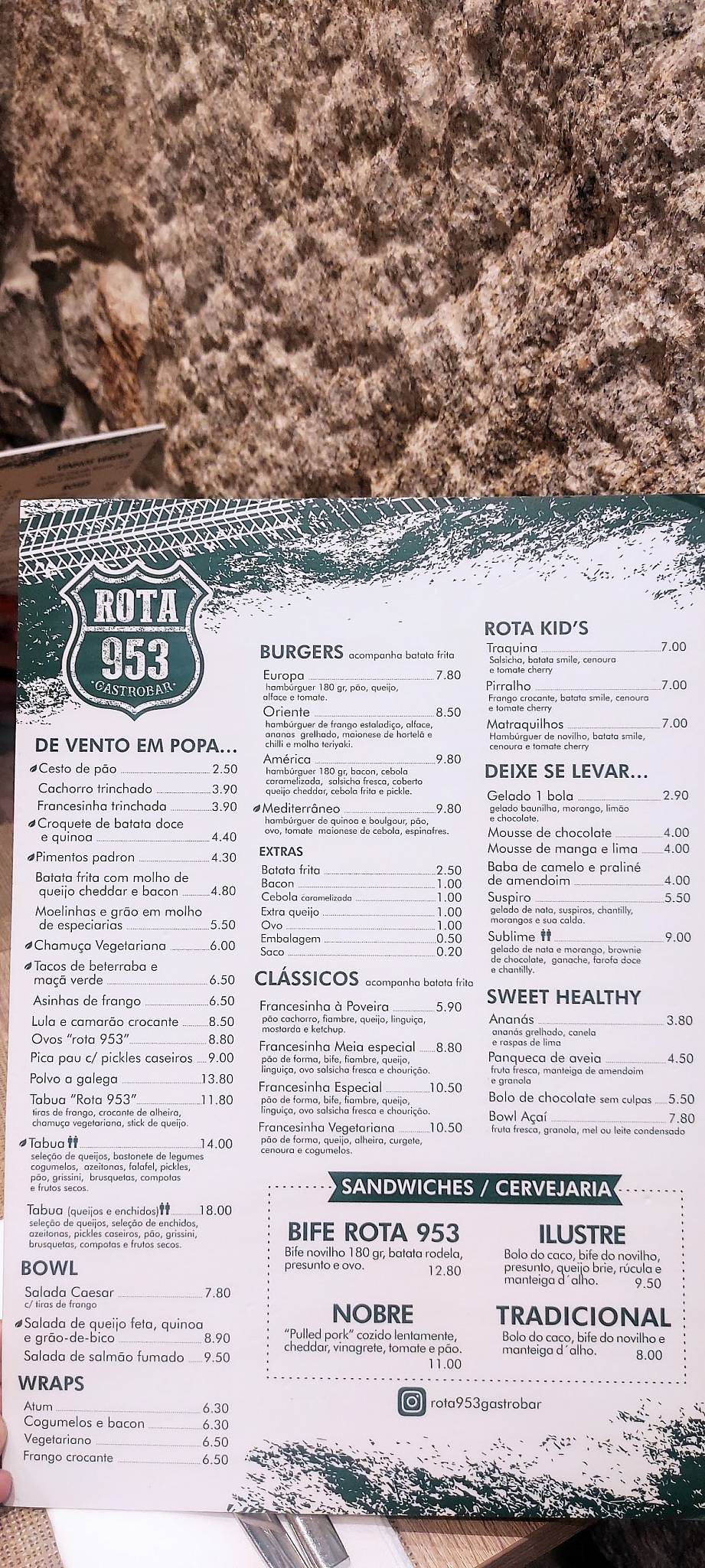 Menu at Rota 953 Snack-bar, Vila do Conde