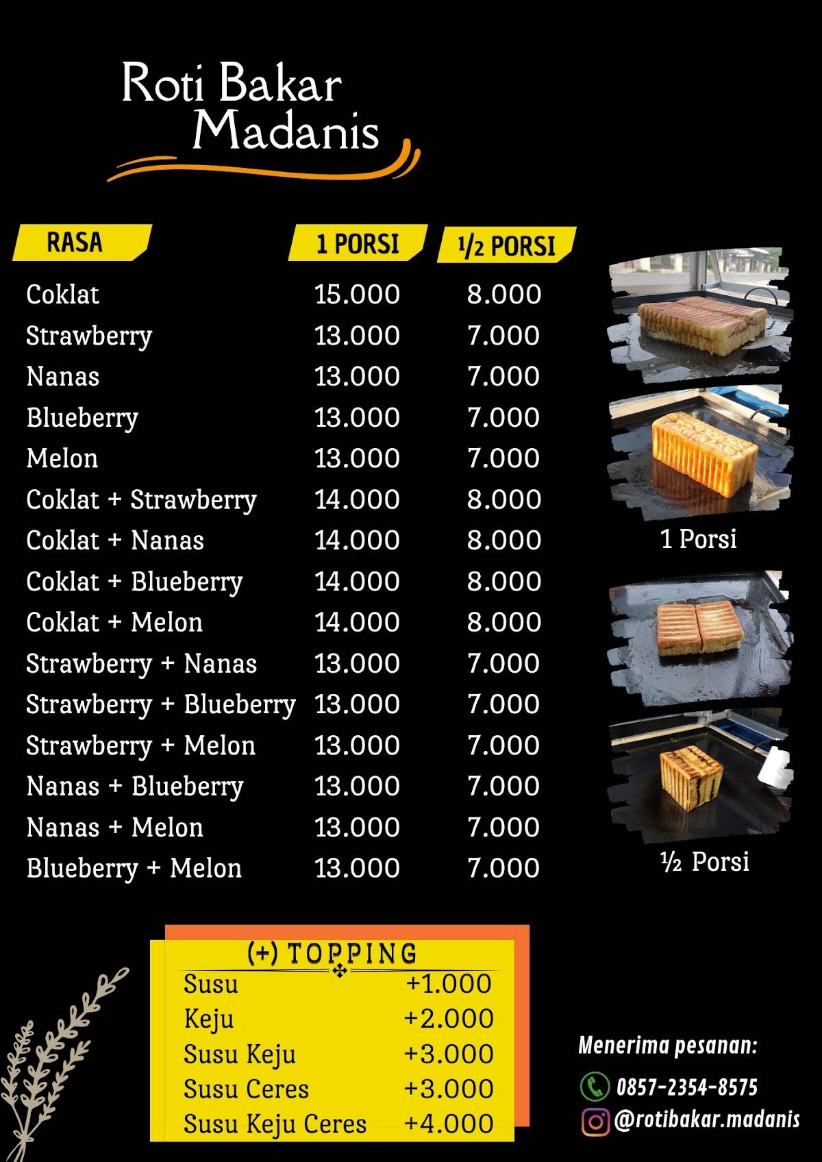Menu at Roti Bakar Madanis, Banjarsari, Dusun Sukadana
