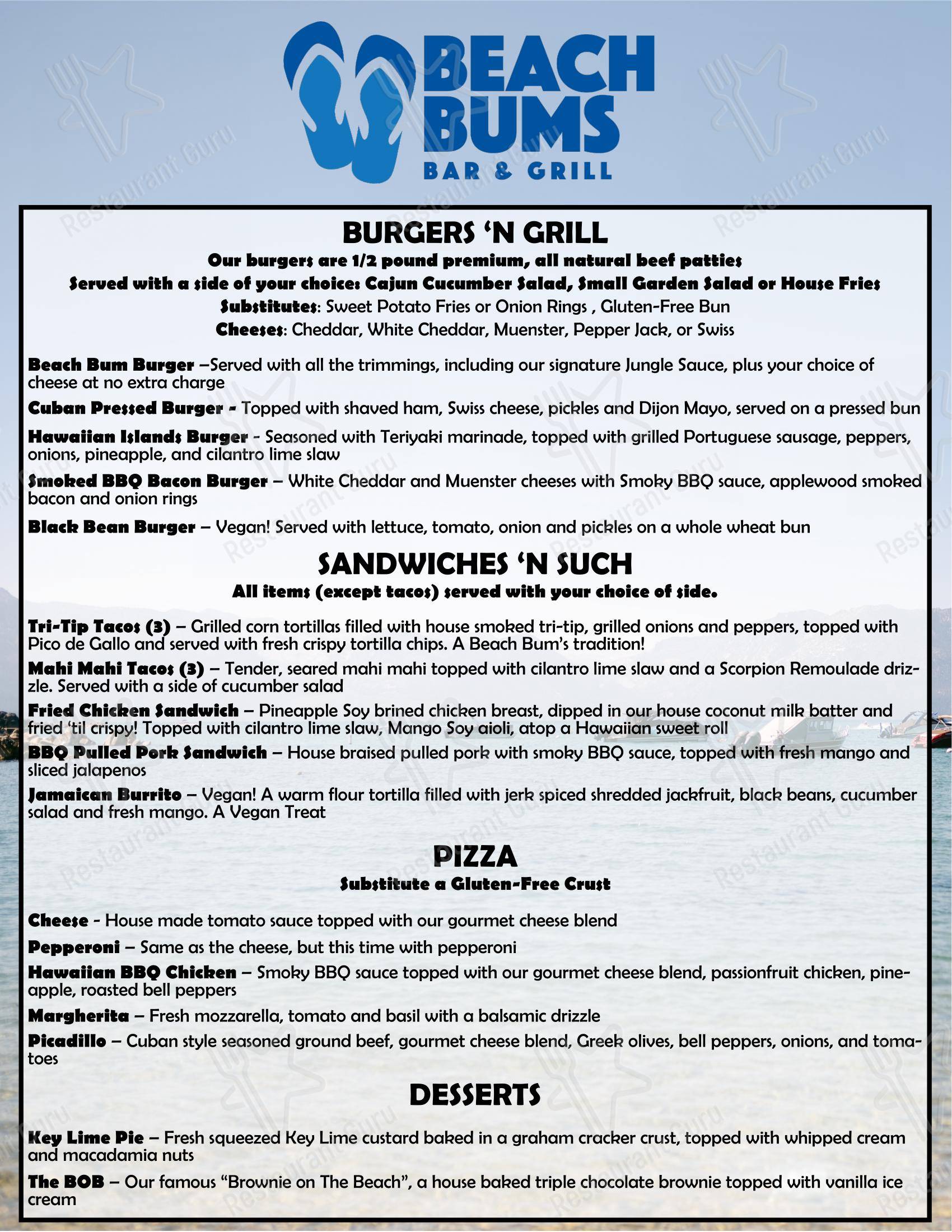 Menu at Round Hill Pines Beach Resort restaurant, Round Hill Village