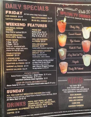 Menu at Route 20 Bar&Grill Inc, Freeport