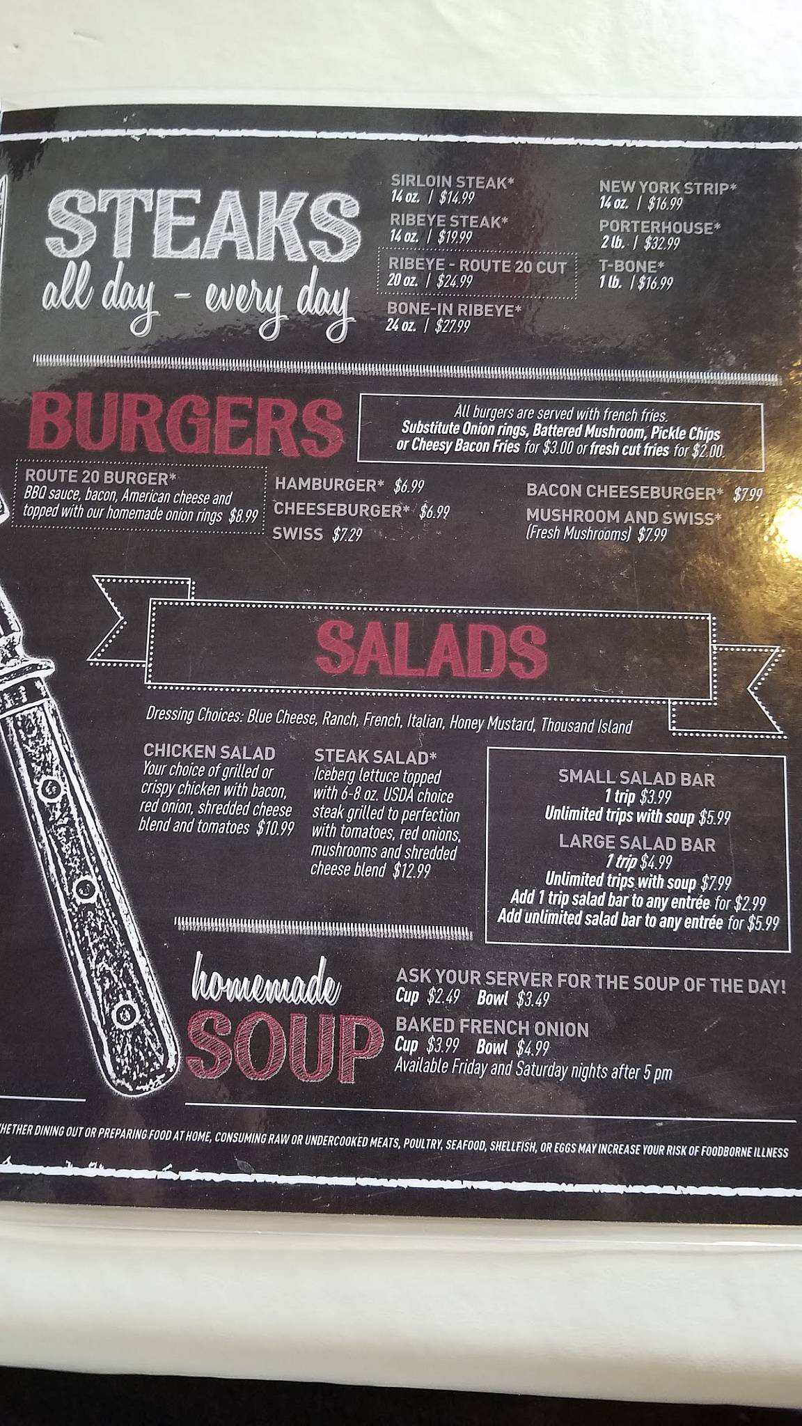 Menu at Route 20 Bar & Grill Inc, Freeport