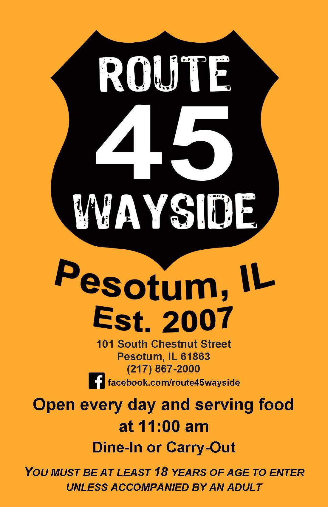Menu at Route 45 Wayside pub & bar, Pesotum, 101 S Chestnut St