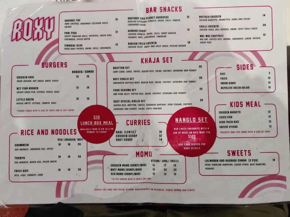 Menu at Roxy Kitchen and Bar, Melbourne