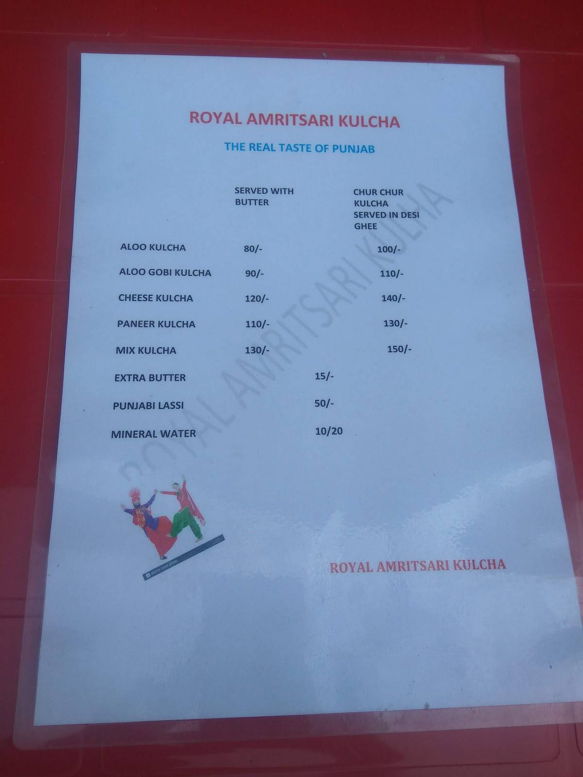 Menu at Royal Amritsari kulcha, Vadodara, Saptagiri Duplex