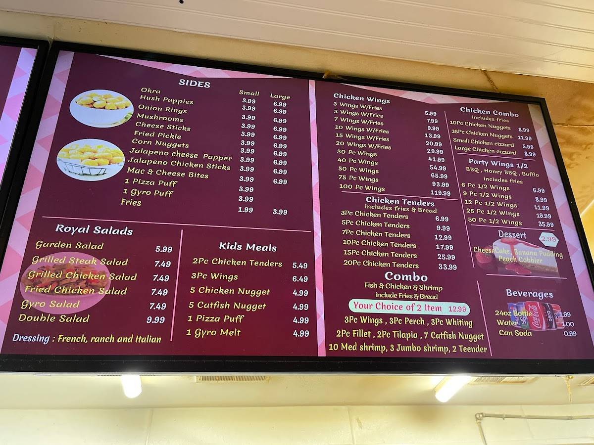Menu at Royal Fish And Chicken restaurant, Indianapolis, E 38th St