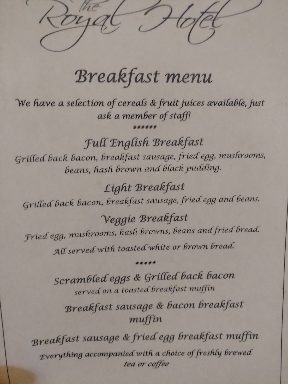 Menu at Royal Hotel pub & bar, Carnforth, 27 Main Rd