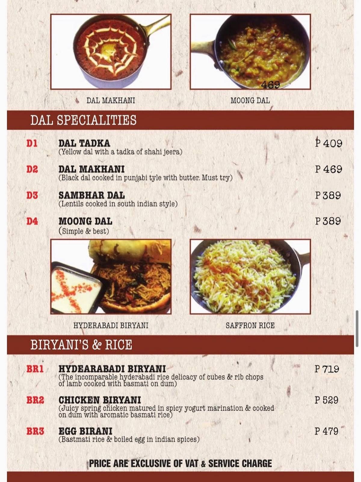Menu at Royal Indian Curry House restaurant, Makati, General Luna