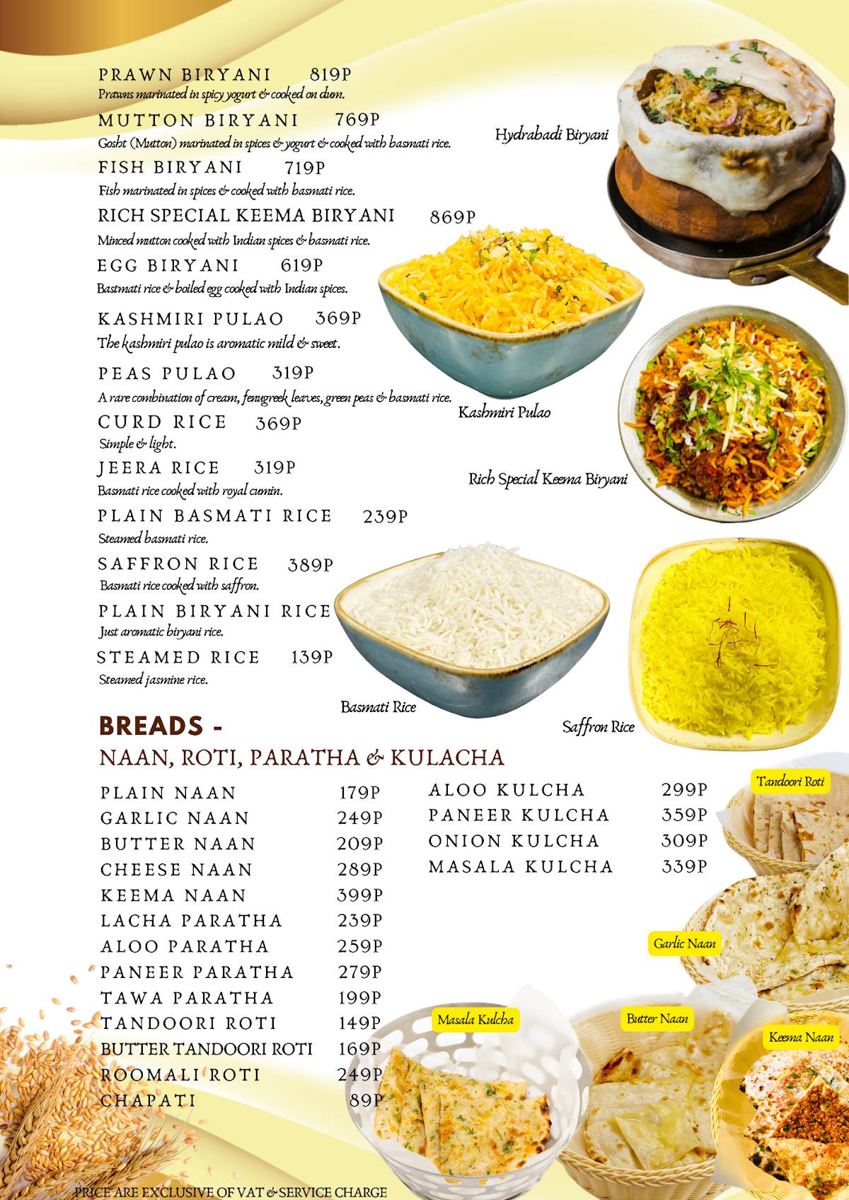 Menu at Royal Indian Curry House restaurant, Makati, General Luna