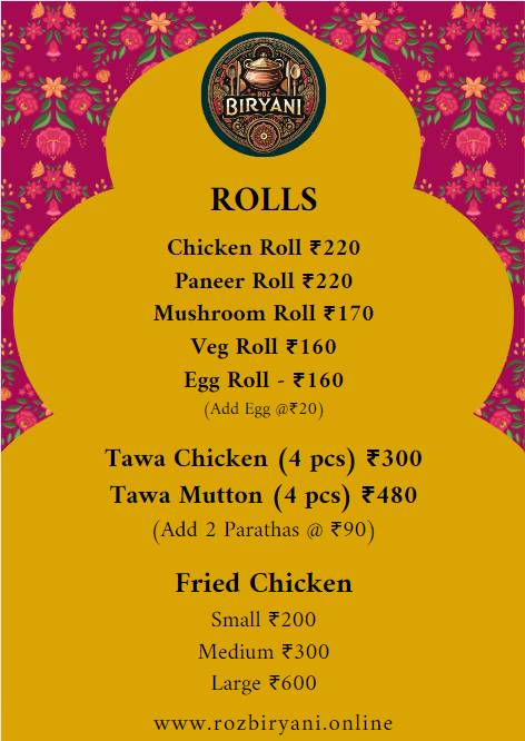 Menu at Roz Biryani, Manali