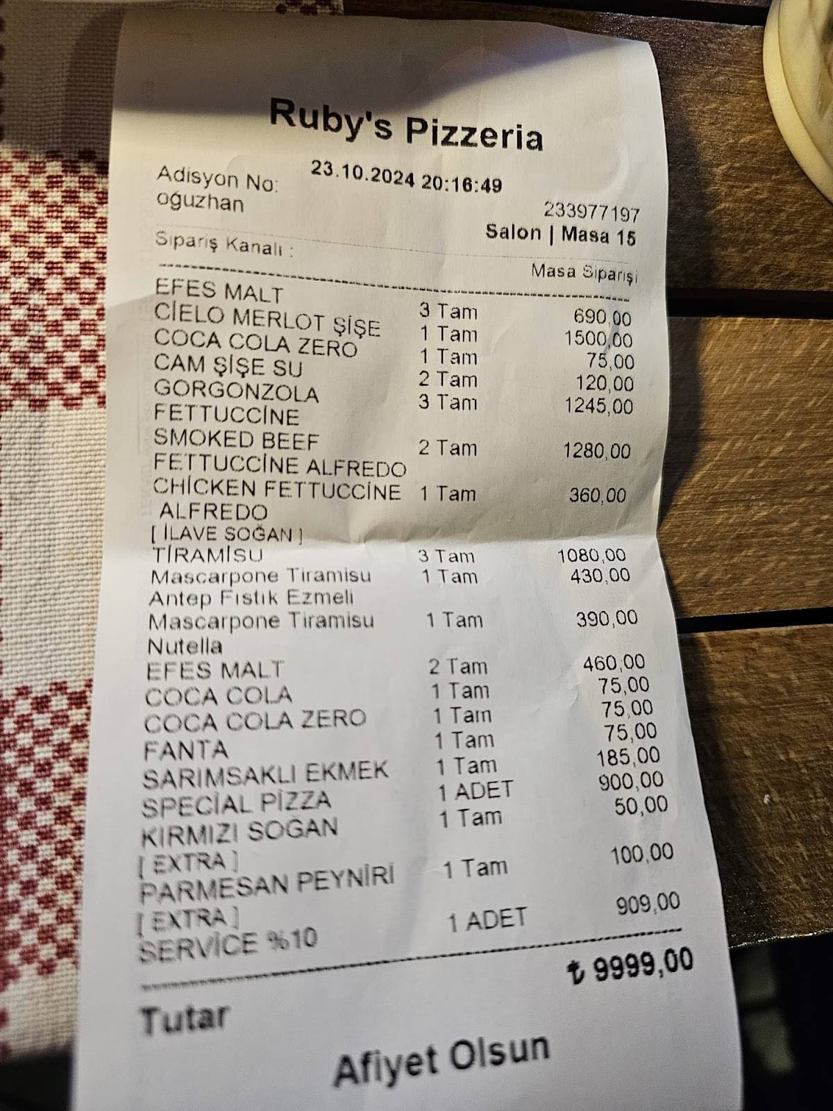 Menu at Rubys Pizzeria Food & Beverage pizza, Bodrum