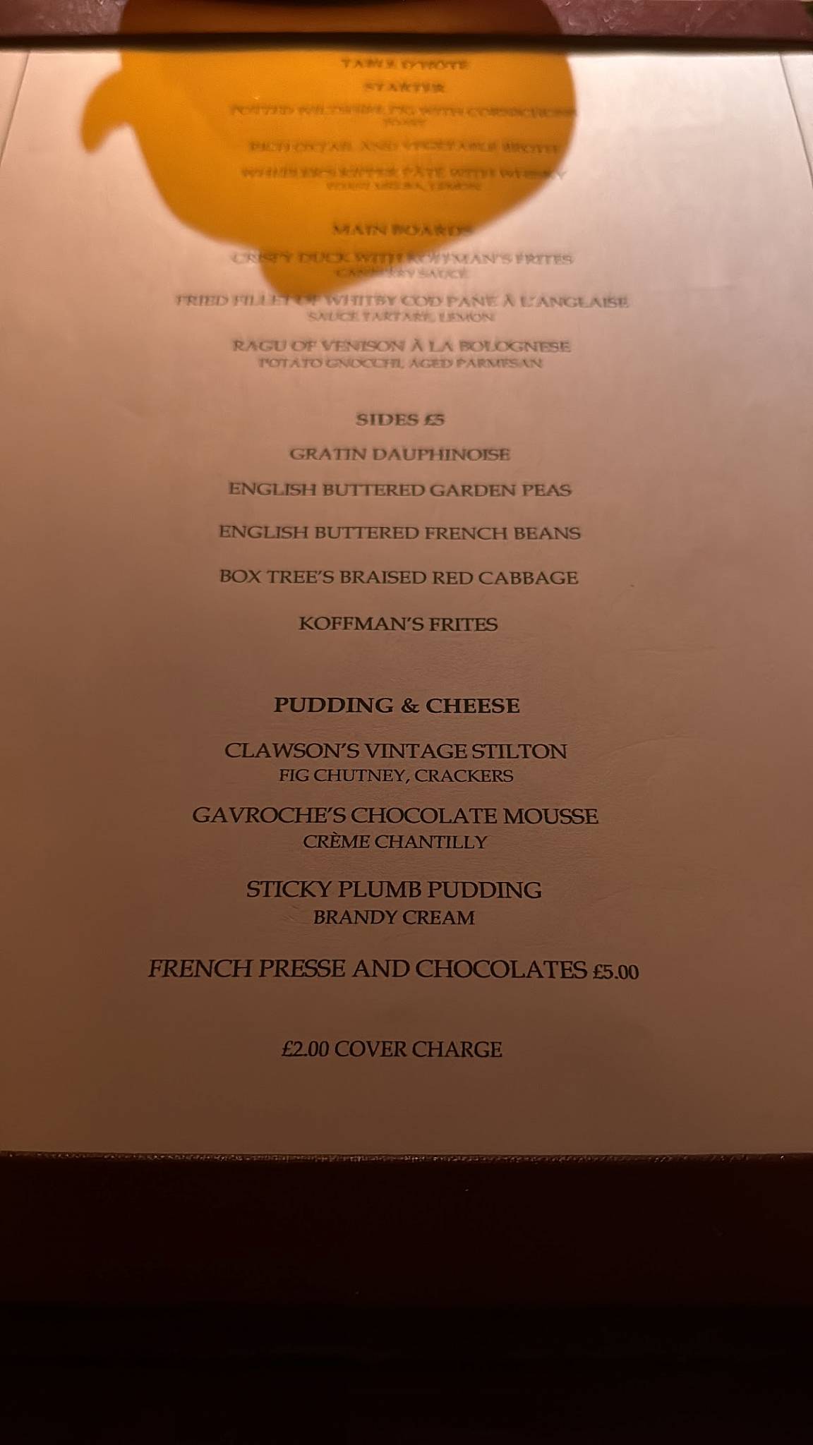 Menu at The Rudloe Hotel Nr. bath - Marco Pierre White restaurant, Corsham