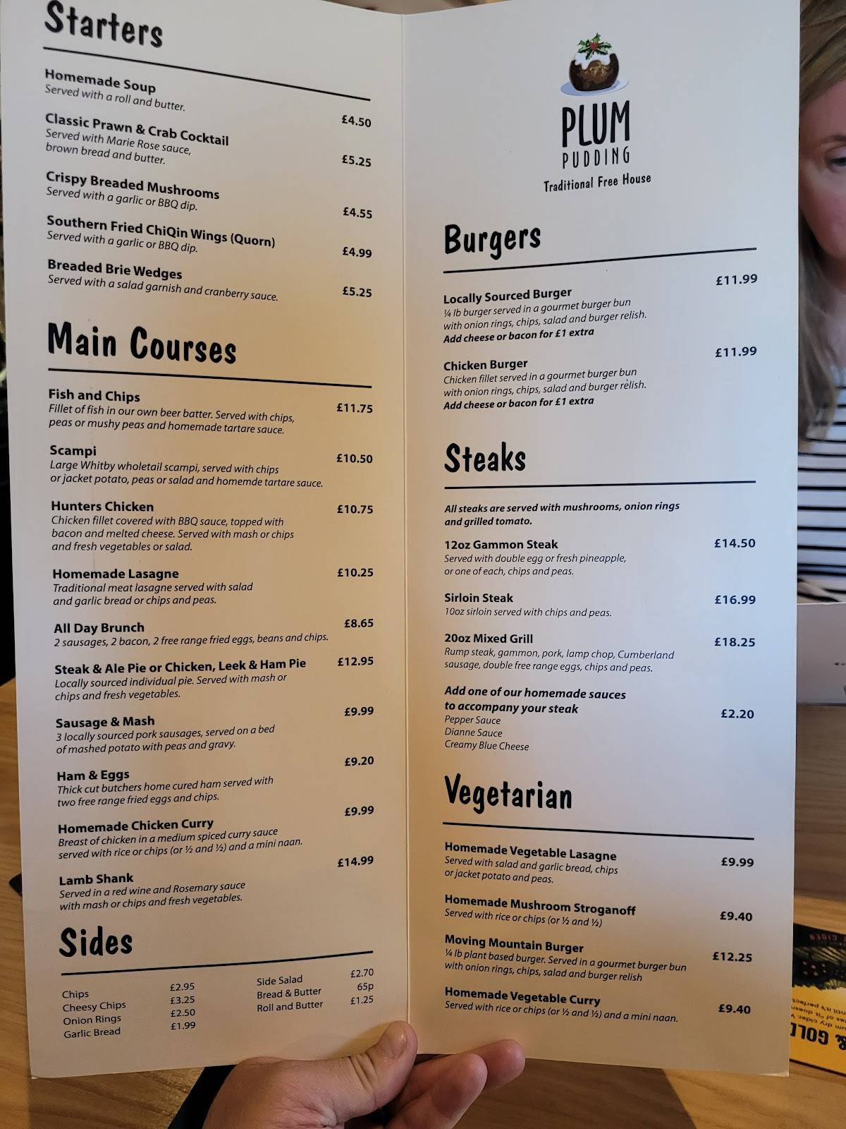Menu at The Plum Pudding Inn pub & bar, Rugeley
