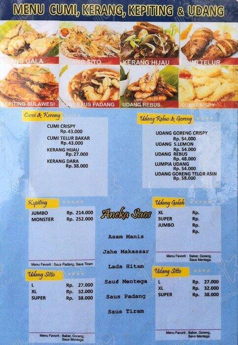 Menu at Rumah Makan Sulawesi restaurant, Bandung, Jl. Pajajaran no. 113