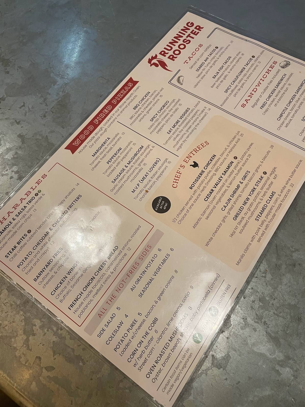 Menu at Running Rooster pub & bar, Hollister, 800 San Benito St