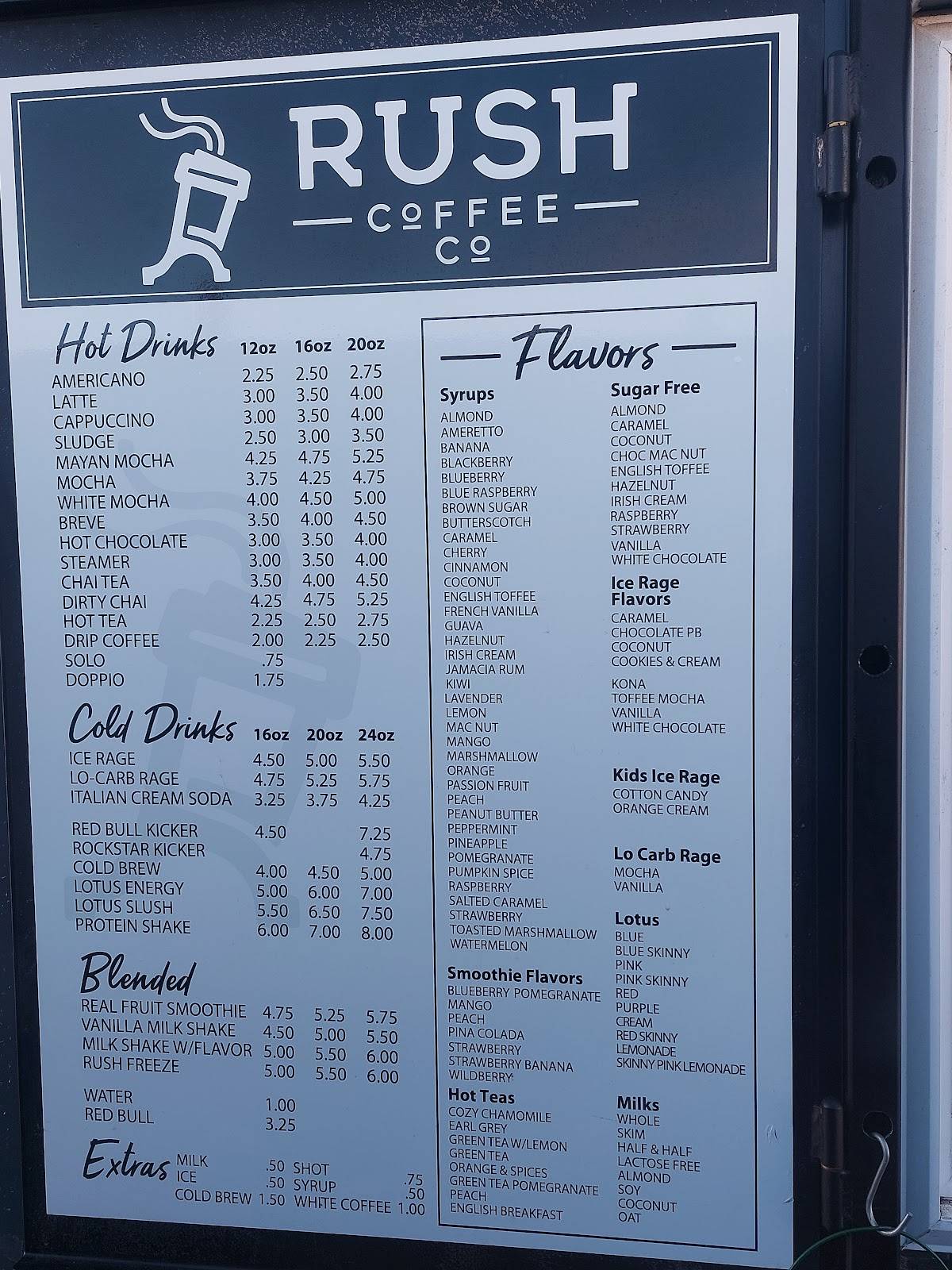 Menu at Rush Coffee Co., Eielson Air Force Base