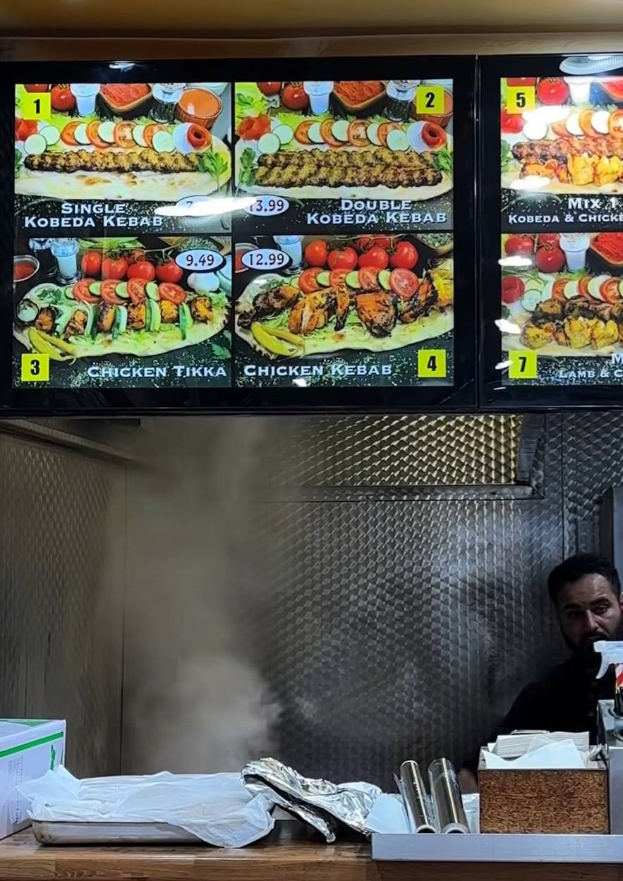 Menu at Rusholme Chippy fast food, Manchester, 62 Wilmslow Rd