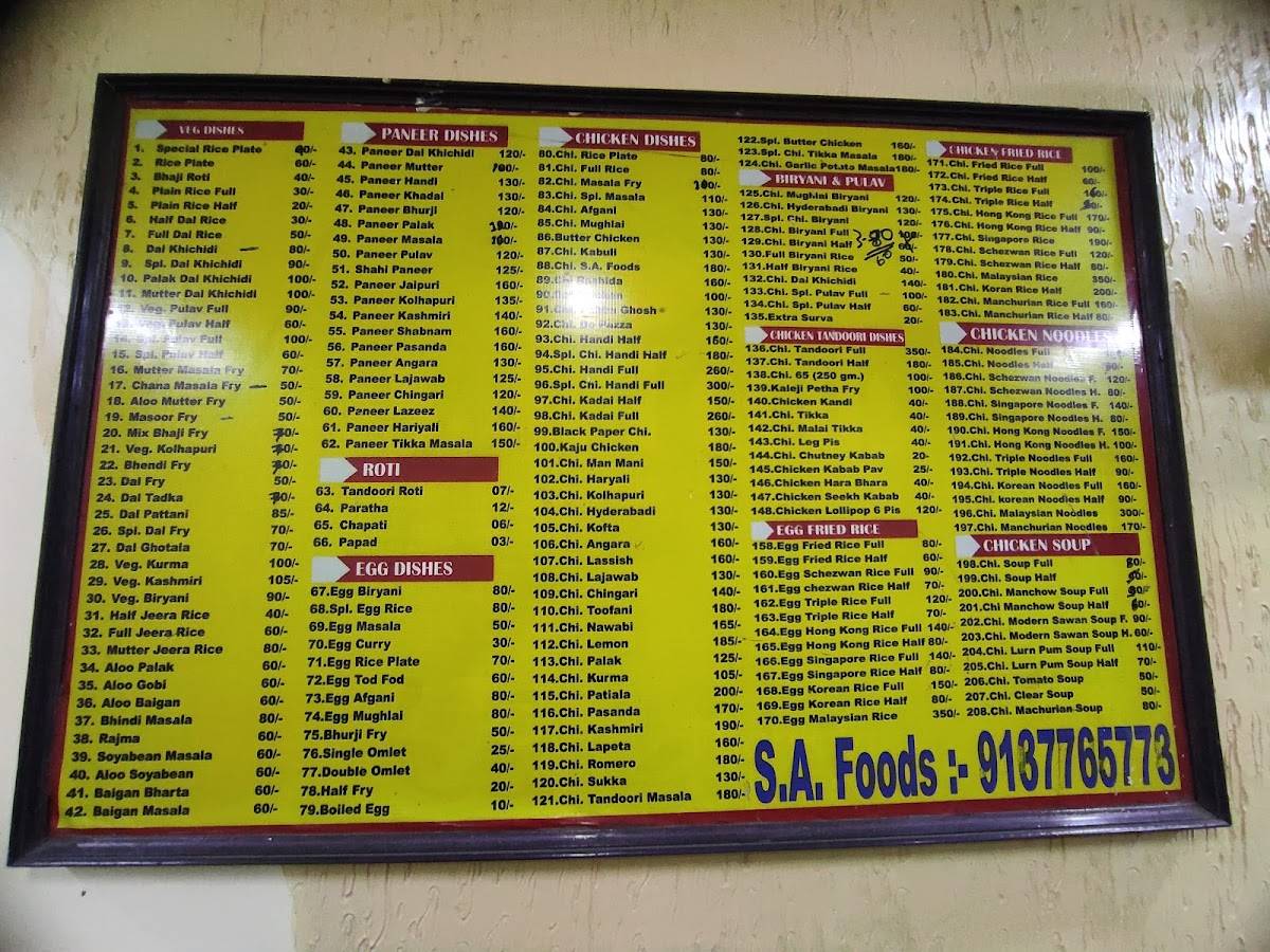 Menu at S. A. Foods, Mumbai