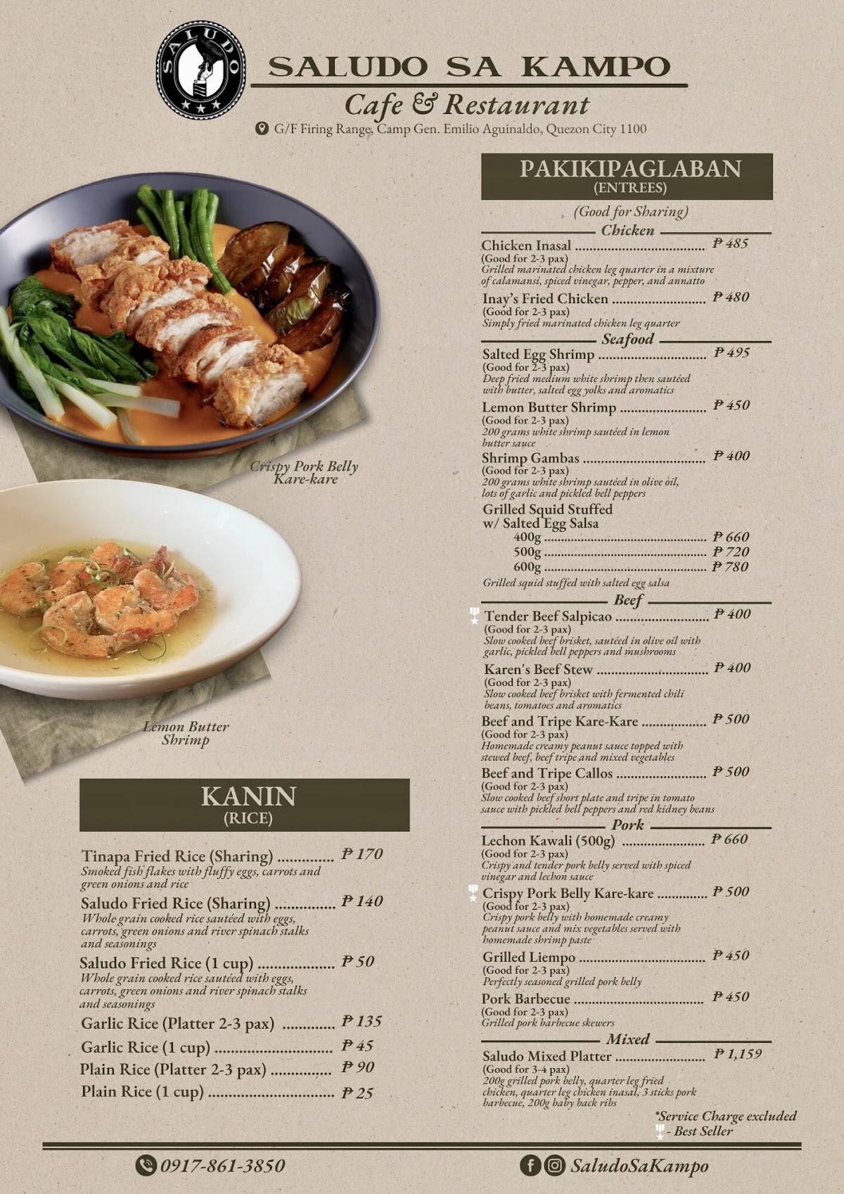 Menu at Saludo Sa Kampo Cafe & Restaurant, Quezon City